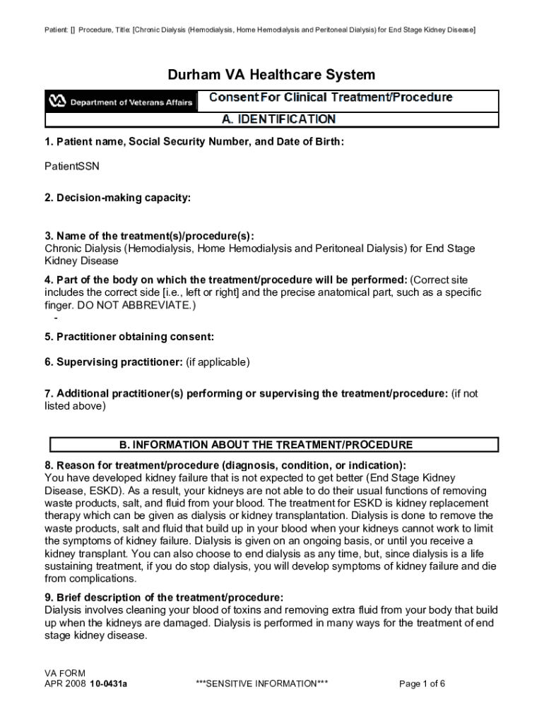 Fillable Online Patient: Procedure, Title: Chronic Dialysis (Hemodialysis, Home Hemodialysis and ...