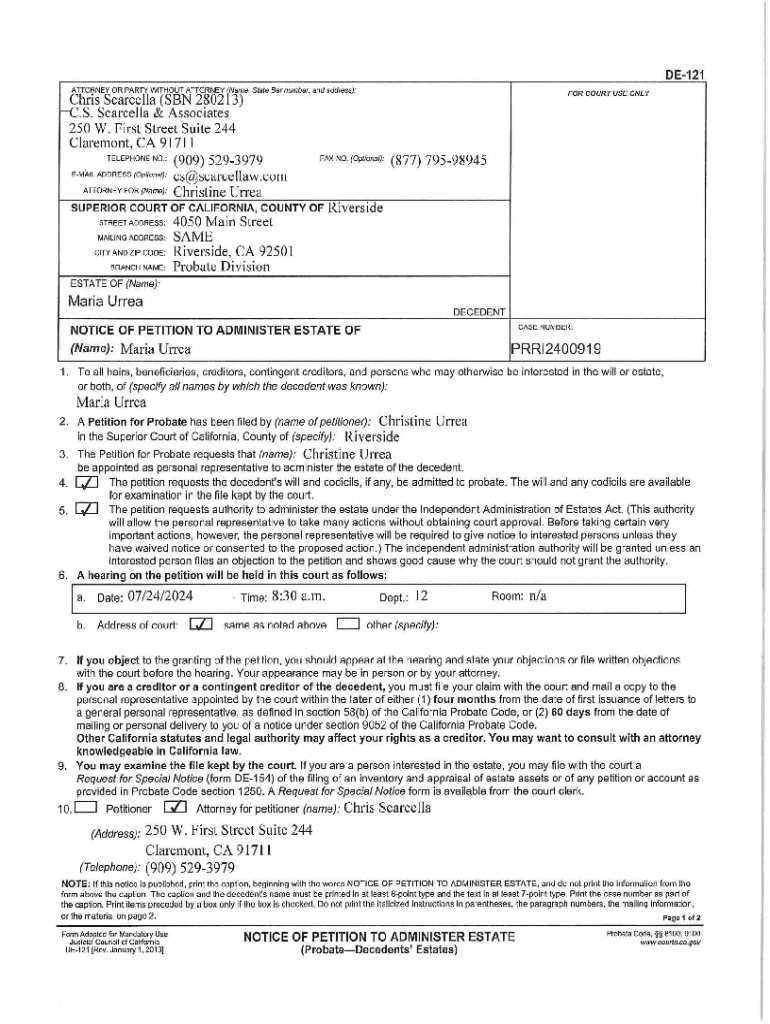 Fillable Online Notice of Petition to Administer Estate Fax Email Print ...