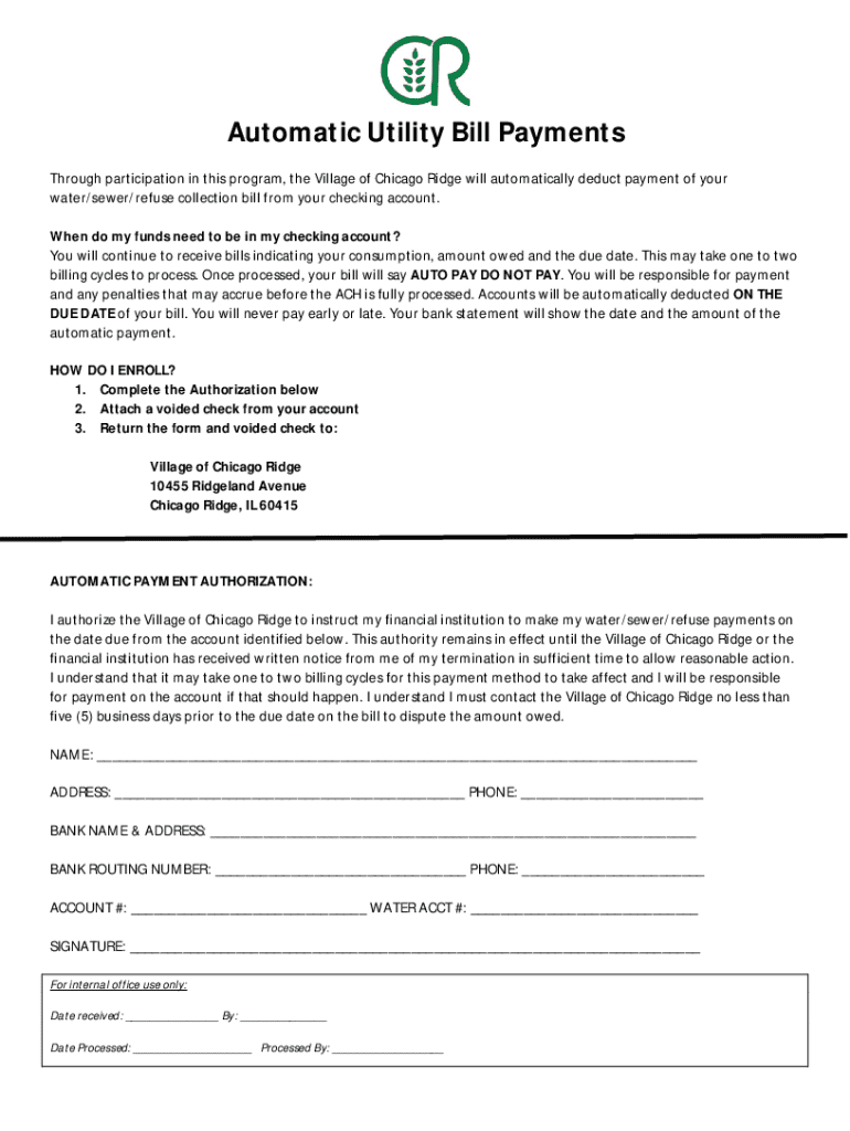Fillable Online Automatic Utility Bill Payments Fax Email Print - pdfFiller