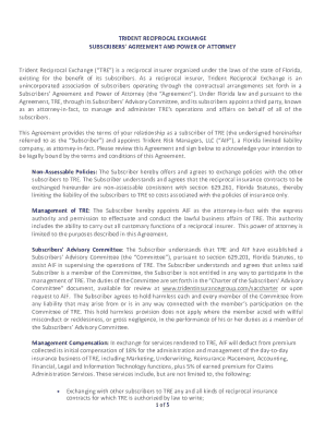 Fillable Online Trident Reciprocal Exchange Subscribers’ Agreement and ...