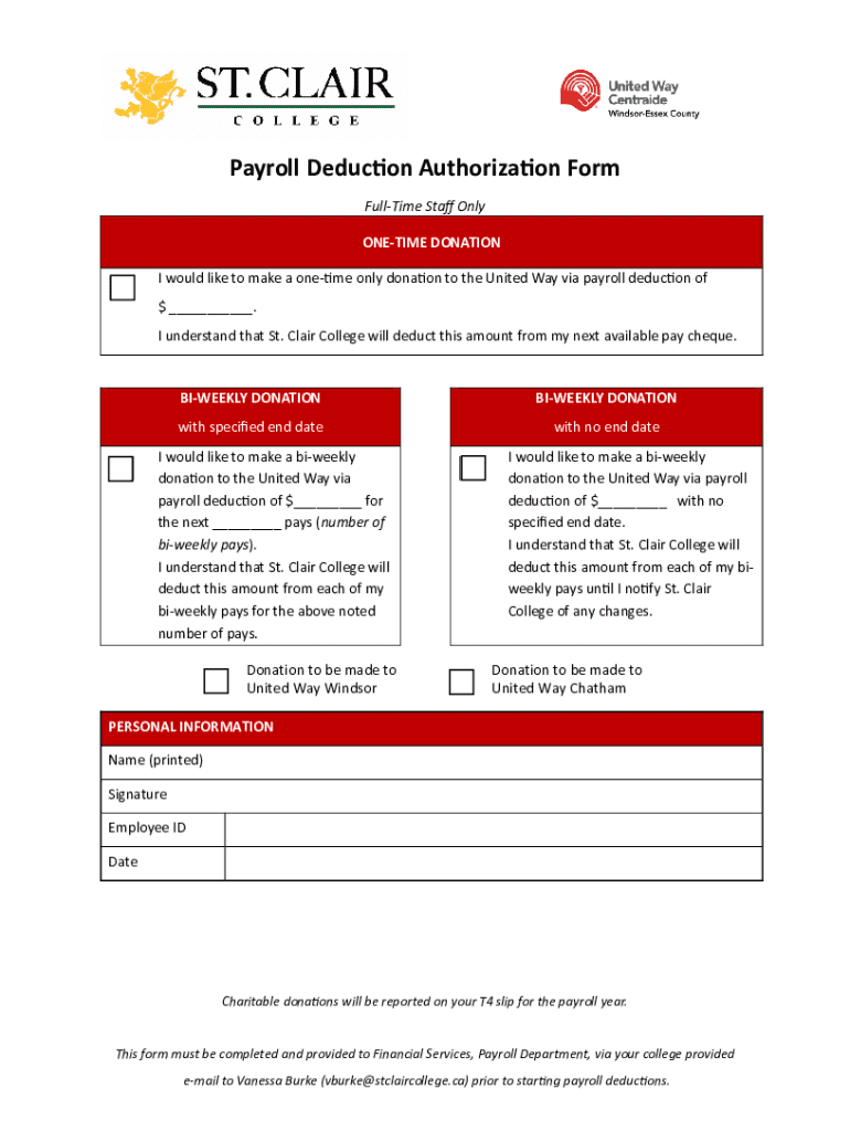 Fillable Online Payroll Deduction Authorization Form Fax Email Print ...