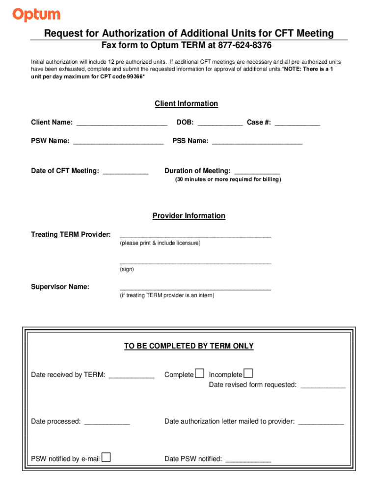 Fillable Online Authorization Request for Cft Meeting Units Fax Email Print - pdfFiller