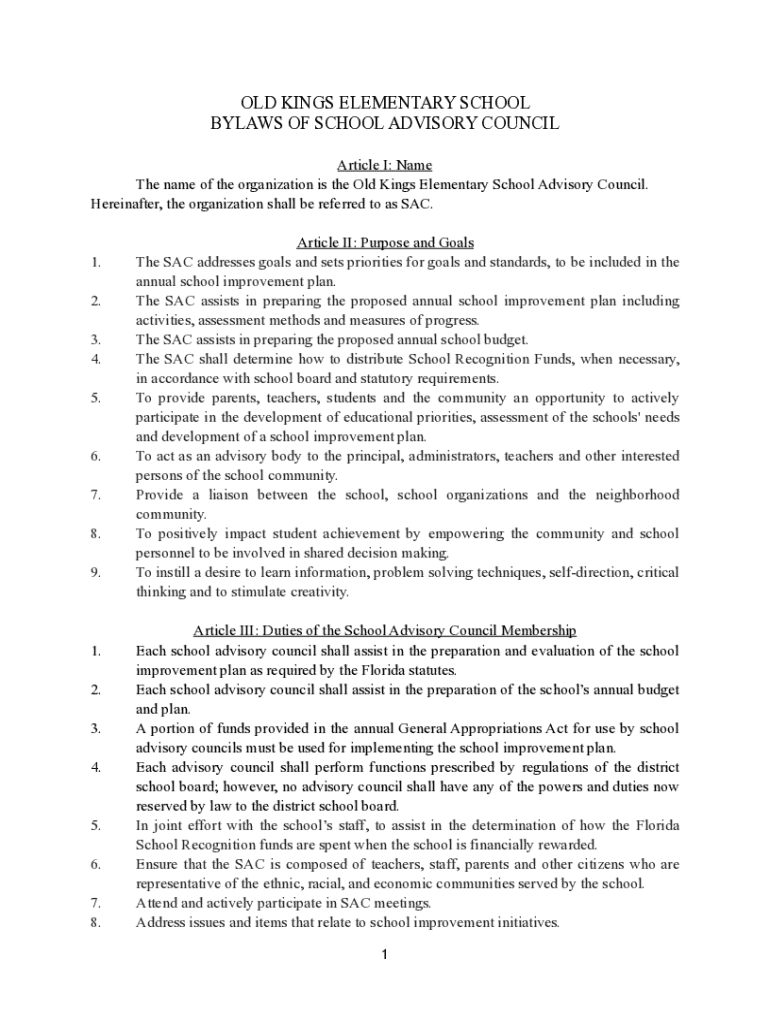 Fillable Online Bylaws of School Advisory Council Fax Email Print ...