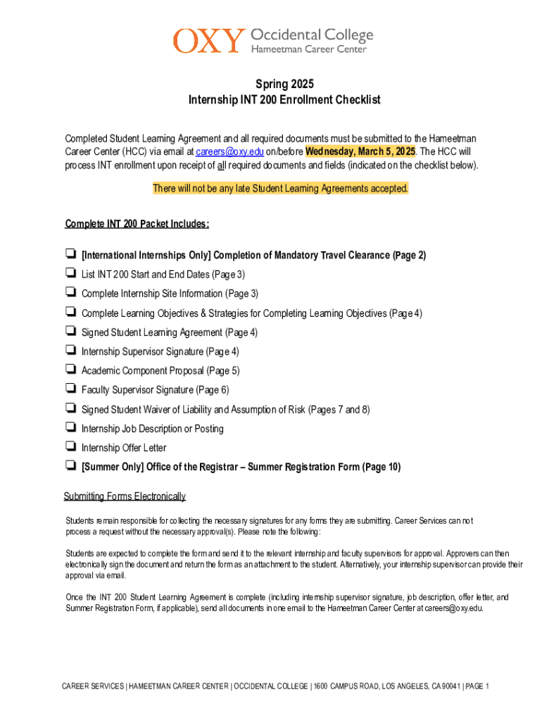 Fillable Online Spring 2025 Internship Enrollment Checklist Fax Email ...