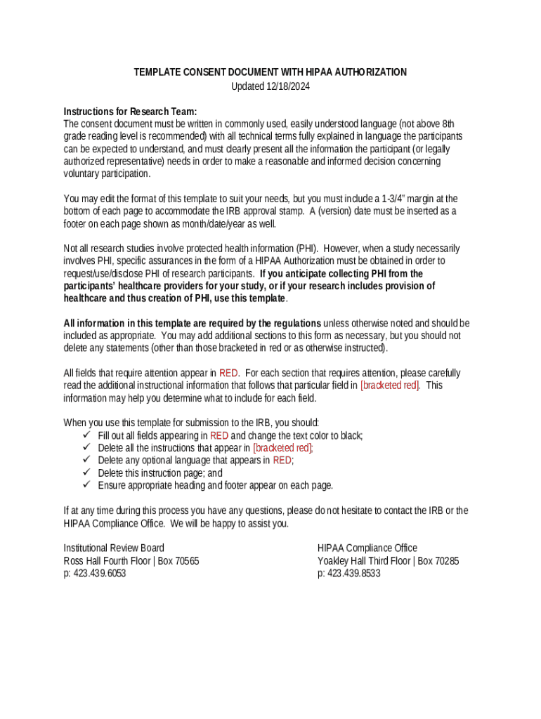 Template Consent Document With Hipaa Authorization Doc Template | pdfFiller