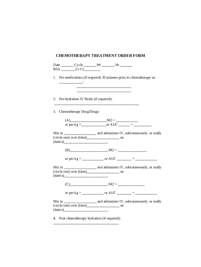 Chemotherapy Treatment Order Doc Template | pdfFiller