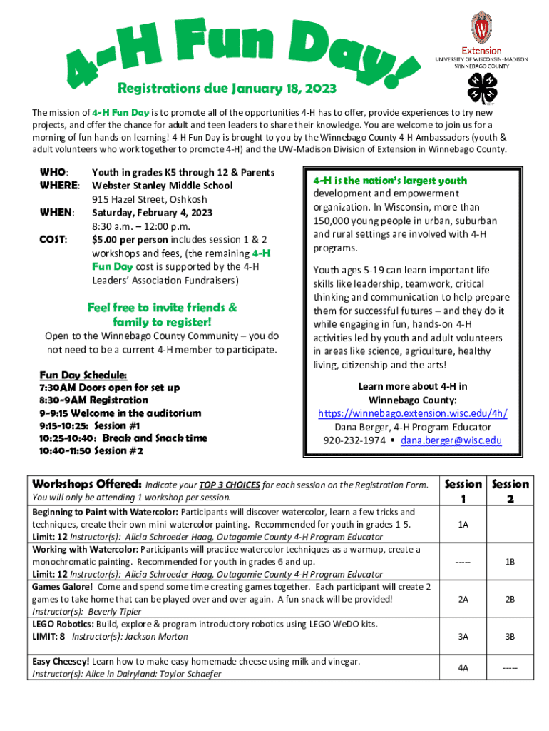 Fillable Online 4-h Fun Day Registration Fax Email Print - pdfFiller