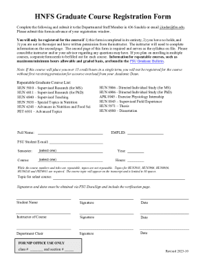 Fillable Online Hnfs Graduate Course Registration Form Fax Email Print ...