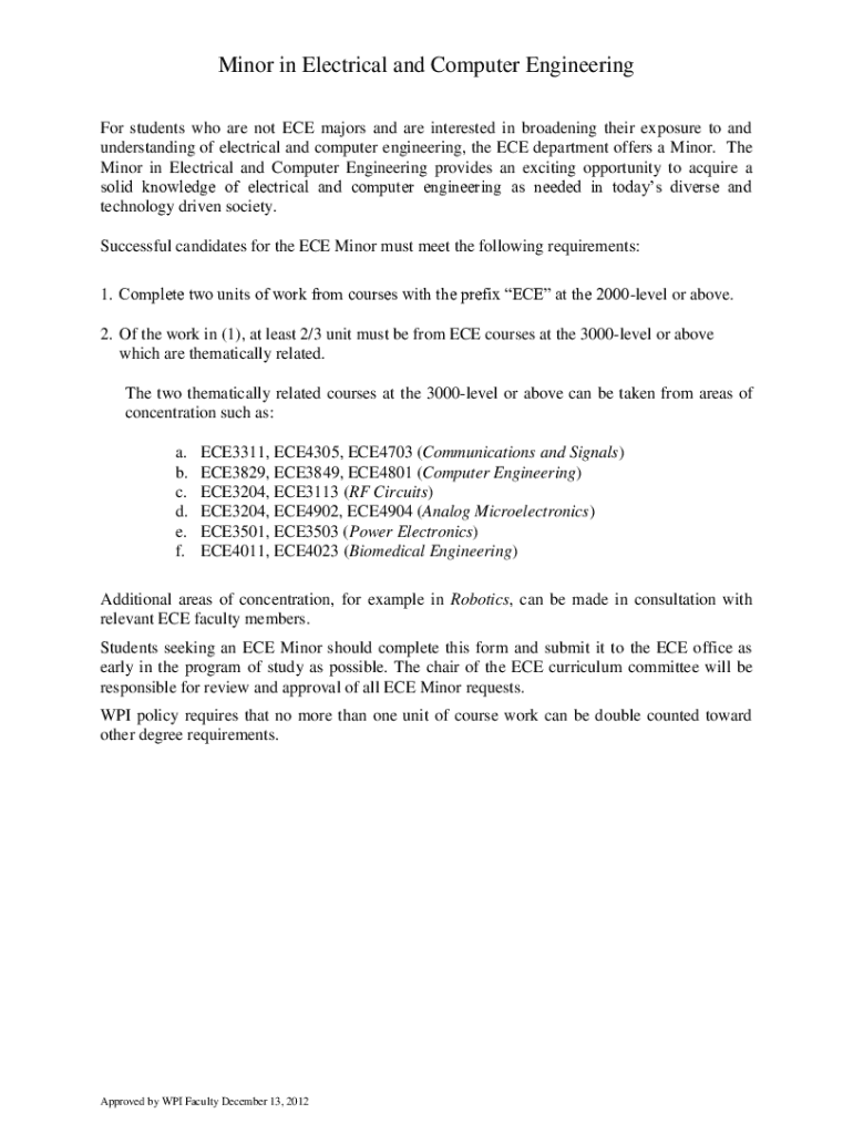 Fillable Online Minor in Electrical and Computer Engineering Fax Email ...