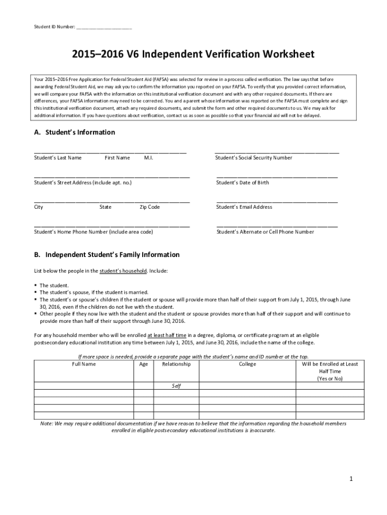 Fillable Online V6 Independent Verification Worksheet Fax Email Print - pdfFiller