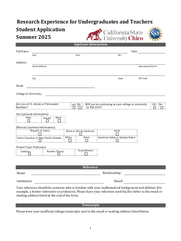 Fillable Online Research Experience for Undergraduates and Teachers ...