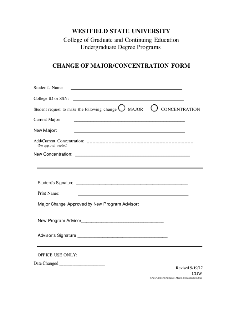 Fillable Online Undergraduate Degree Programs Change of Major ...