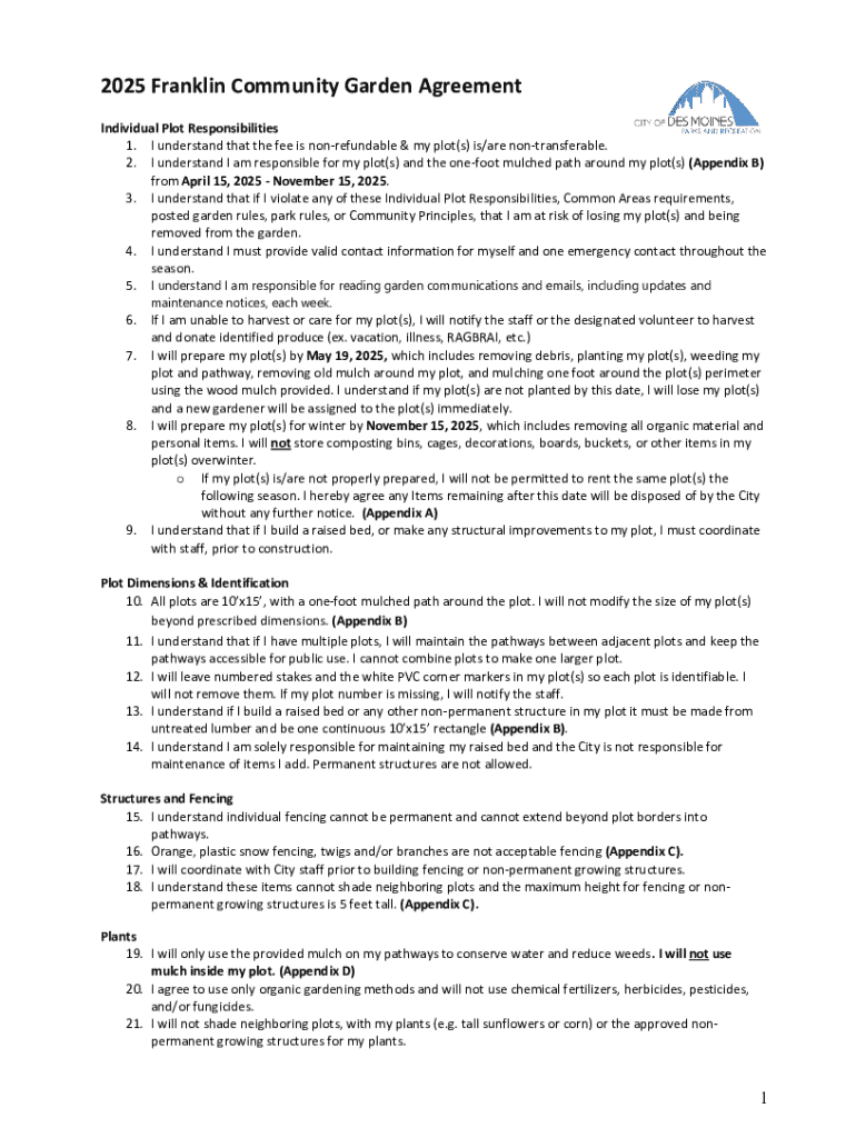 Fillable Online Franklin Community Garden Agreement 2025 Fax Email ...