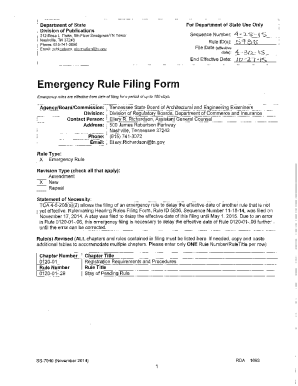 Fillable Online Emergency Rule Filing Form for Tennessee State Board of ...