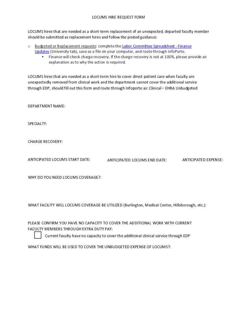 Fillable Online Locums Hire Request Fax Email Print - pdfFiller