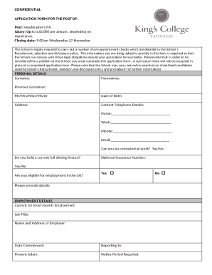 Application for the Post of Headmaster's Pa Doc Template | pdfFiller