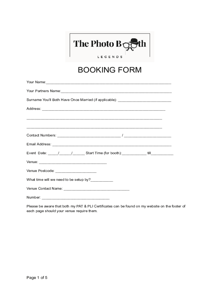 Fillable Online Photo Booth Booking Form Fax Email Print - pdfFiller