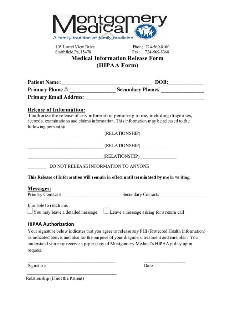 Fillable Online Medical Information Release Form (hipaa Form) Fax Email Print - pdfFiller