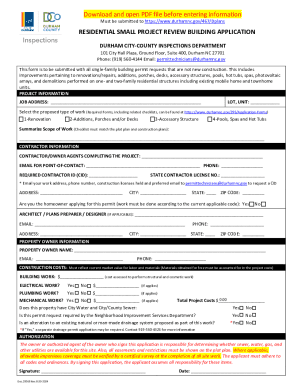 Fillable Online Residential Small Project Review Building Application ...