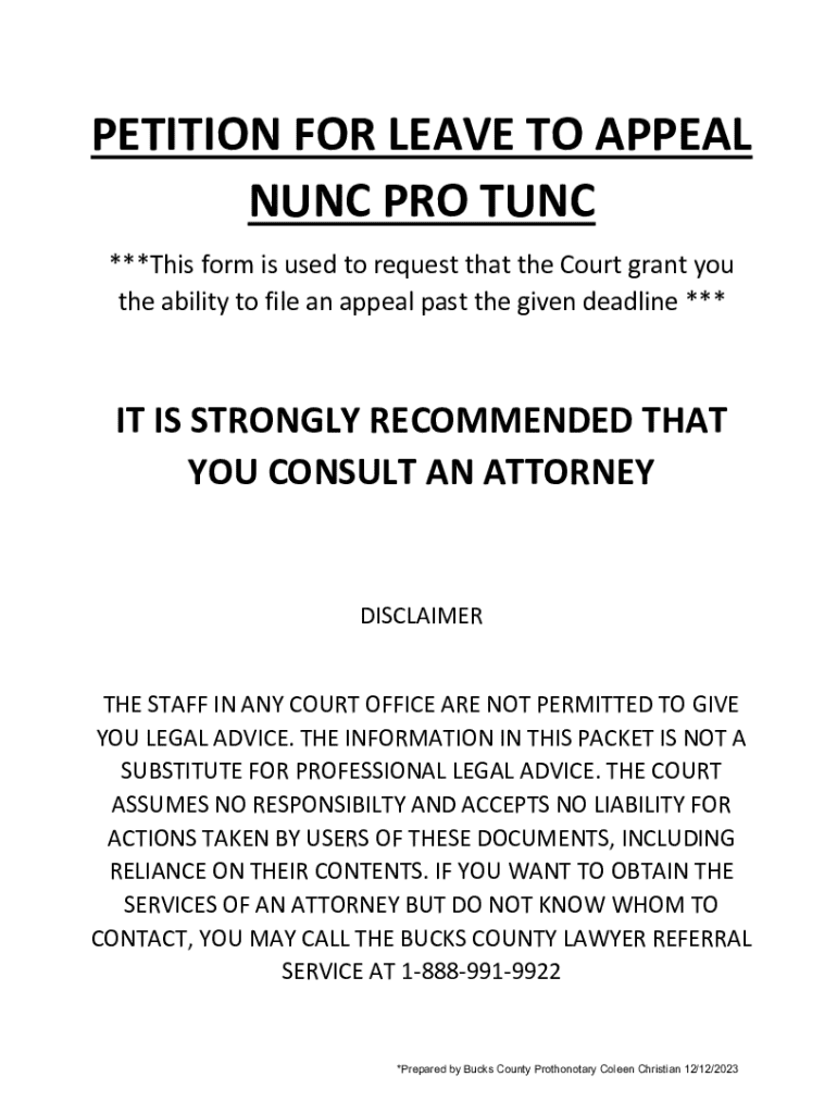 Fillable Online Petition for Leave to Appeal Nunc Pro Tunc Fax Email ...