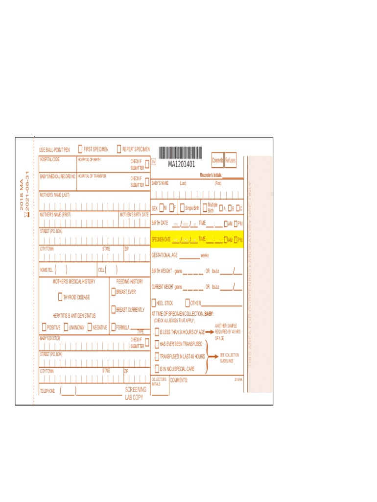 Fillable Online Ma Newborn Screening Blood Collection Forms 2018 Fax ...