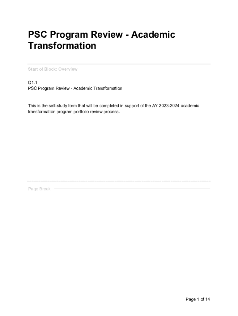 Fillable Online Psc Program Review - Academic Transformation Fax Email Print - pdfFiller
