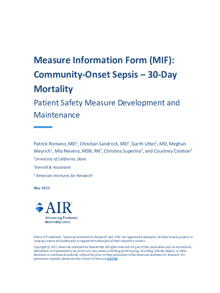 Fillable Online Community-onset Sepsis – 30-day Mortality Fax Email ...