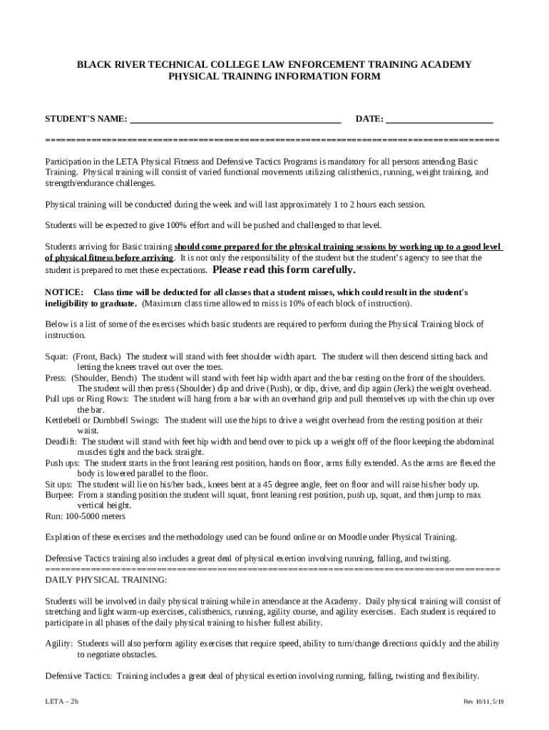 Physical Training Ination Doc Template | pdfFiller