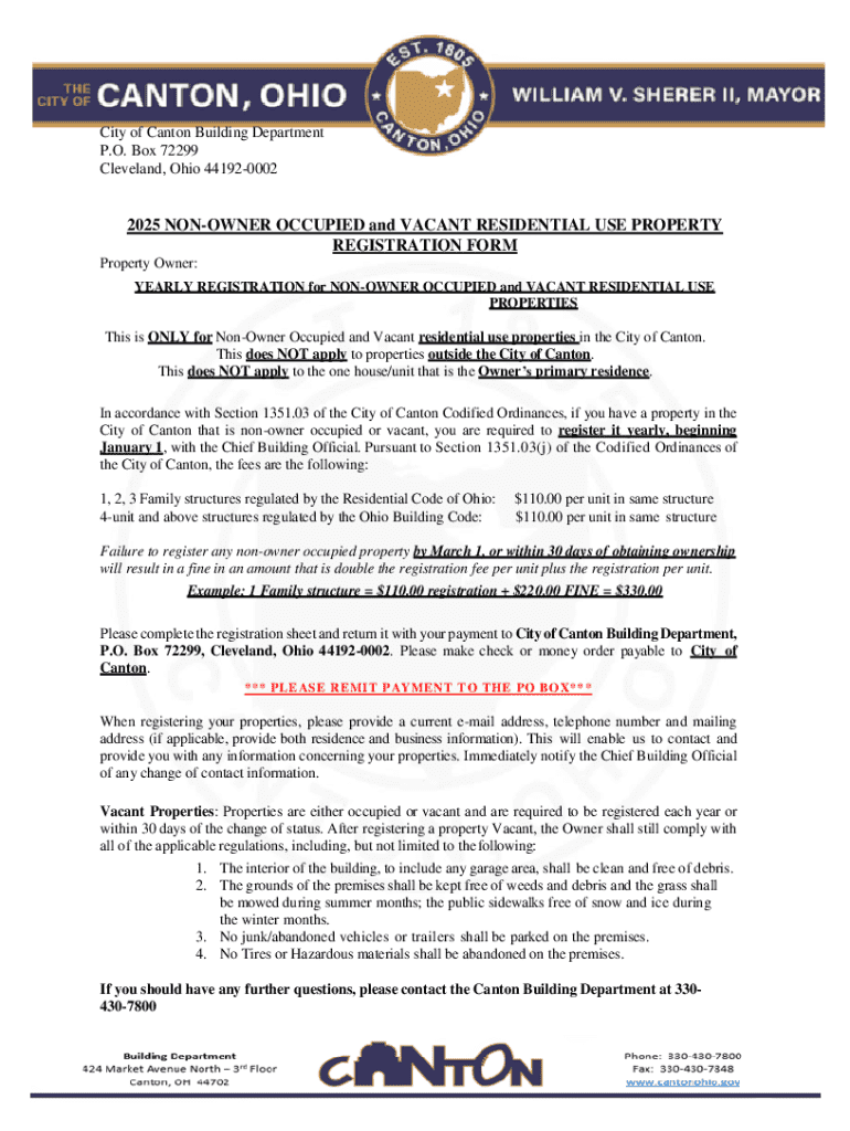 Fillable Online Yearly Registration for Non-owner Occupied and Vacant ...