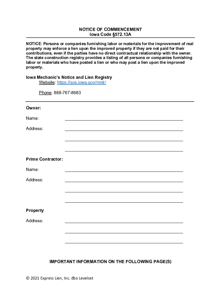 Fillable Online Notice of Commencement Fax Email Print - pdfFiller