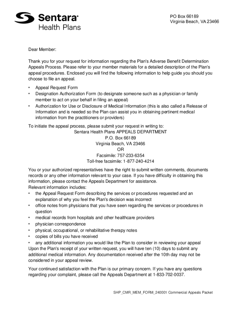 Fillable Online Plan's Adverse Benefit Determination Appeals Process ...