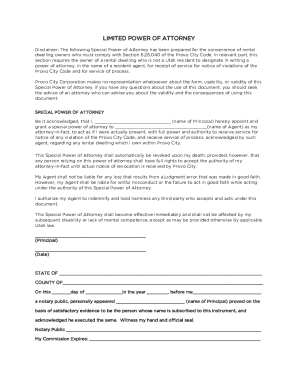 Fillable Online Special Power of Attorney for Rental Dwellings in Provo ...