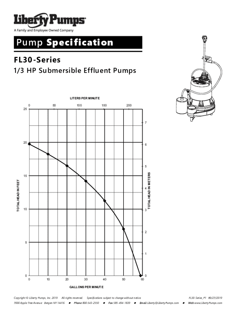 Fillable Online Fl30-series 1/3 Hp Submersible Effluent Pumps Fax Email ...