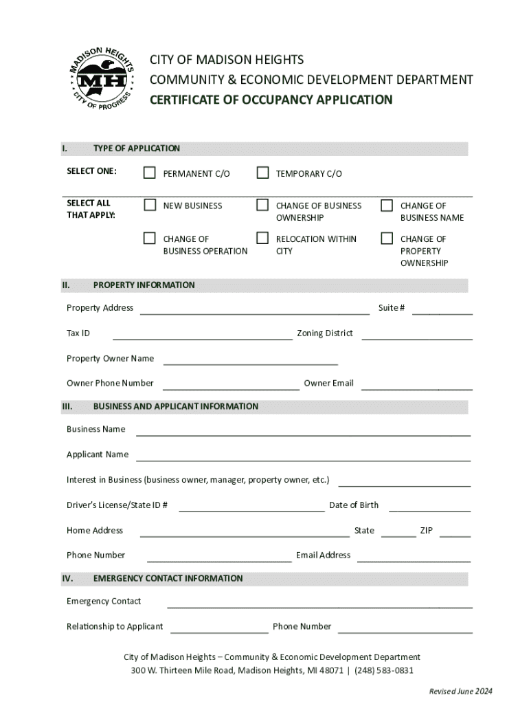 Fillable Online Certificate of Occupancy Application Fax Email Print - pdfFiller