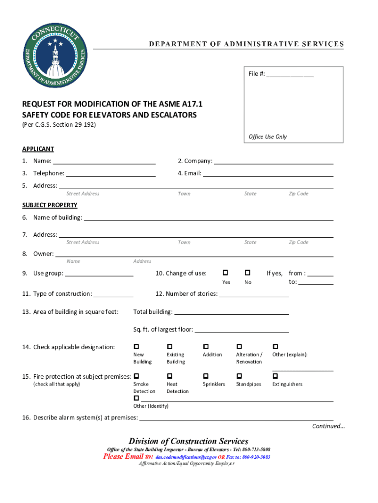 Fillable Online Request for Modification of Asme A17.1 Safety Code for ...
