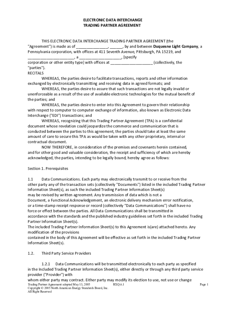Fillable Online Electronic Data Interchange Trading Partner Agreement Fax Email Print - pdfFiller