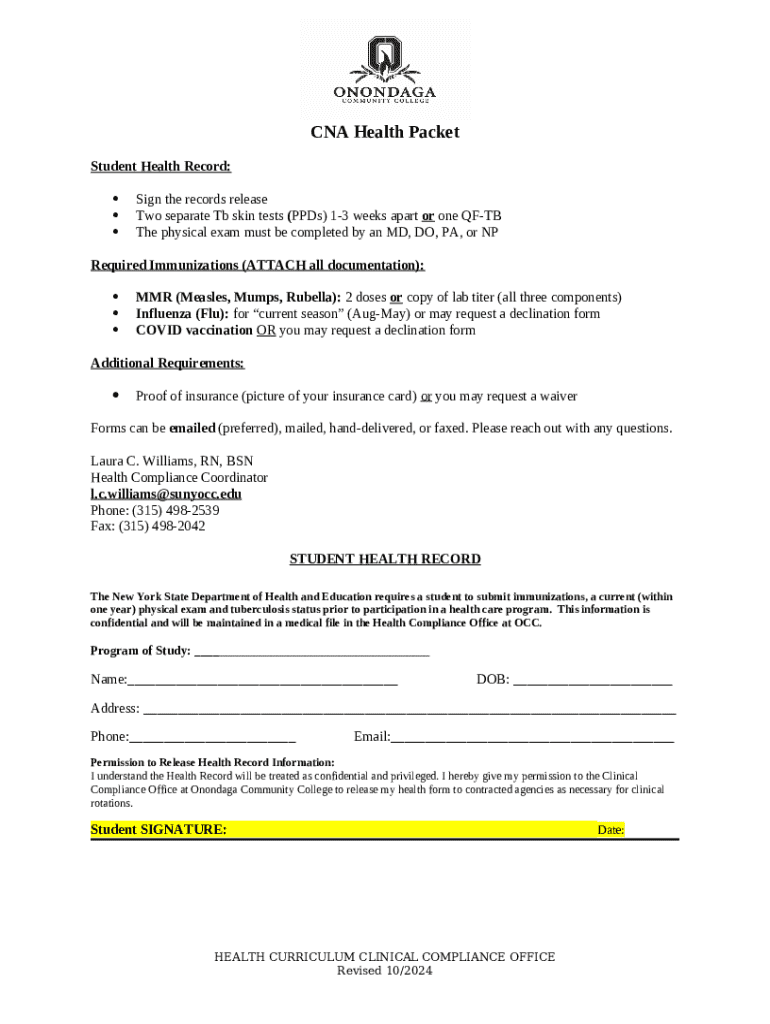 Student Health Record Doc Template | pdfFiller