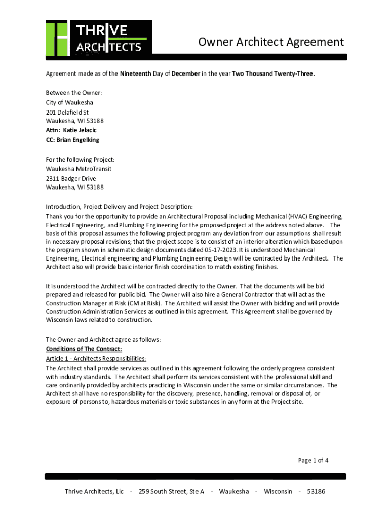 Fillable Online Owner Architect Agreement Fax Email Print - pdfFiller