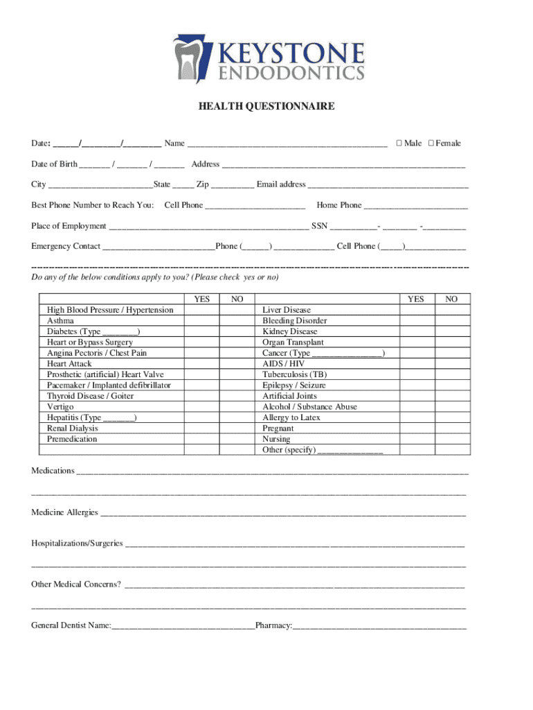 Fillable Online Health Questionnaire for Dental Care Fax Email Print - pdfFiller