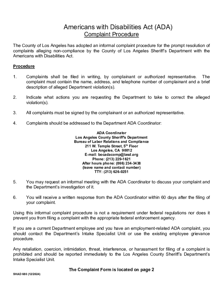 Fillable Online Ada Complaint Procedure Fax Email Print - pdfFiller
