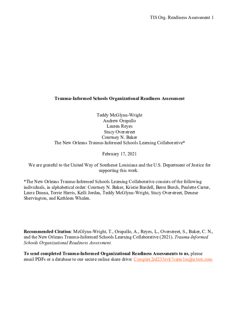 Fillable Online Trauma-informed Schools Organizational Readiness ...