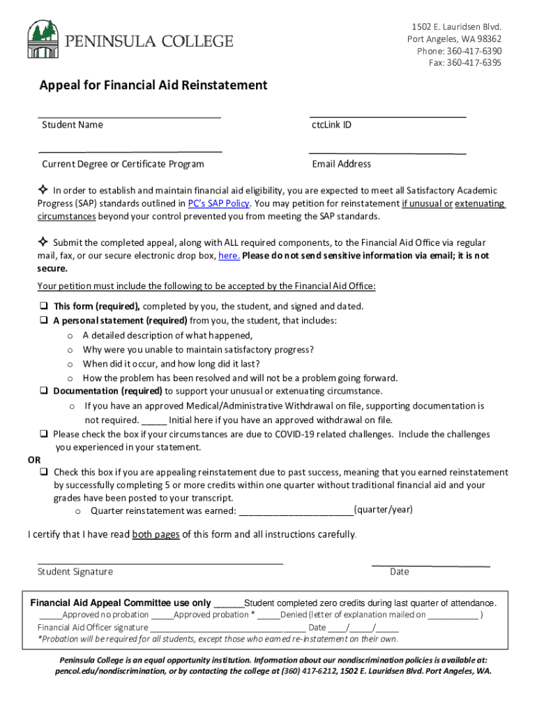 Fillable Online Appeal for Financial Aid Reinstatement Fax Email Print - pdfFiller