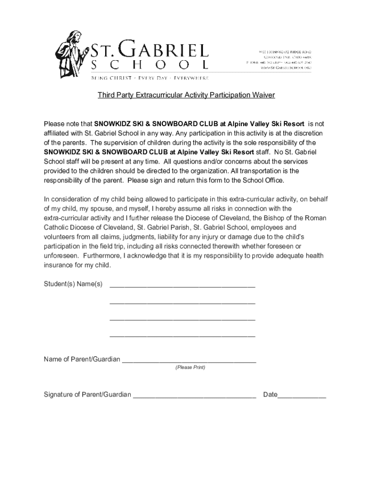 Fillable Online Third Party Extracurricular Activity Participation ...