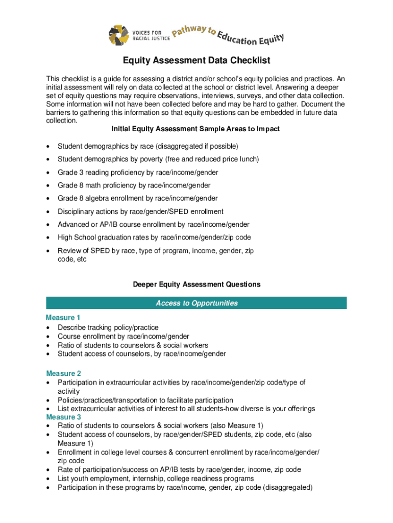 Fillable Online Equity Assessment Data Checklist Fax Email Print ...