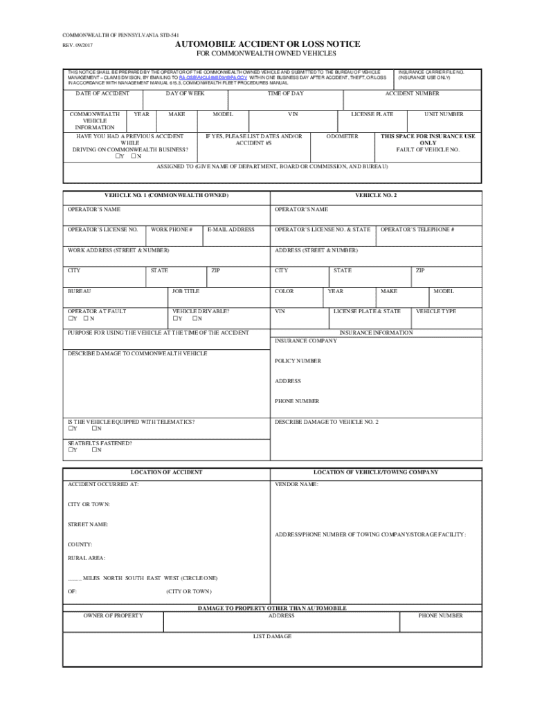 Fillable Online Automobile Accident or Loss Notice Fax Email Print ...