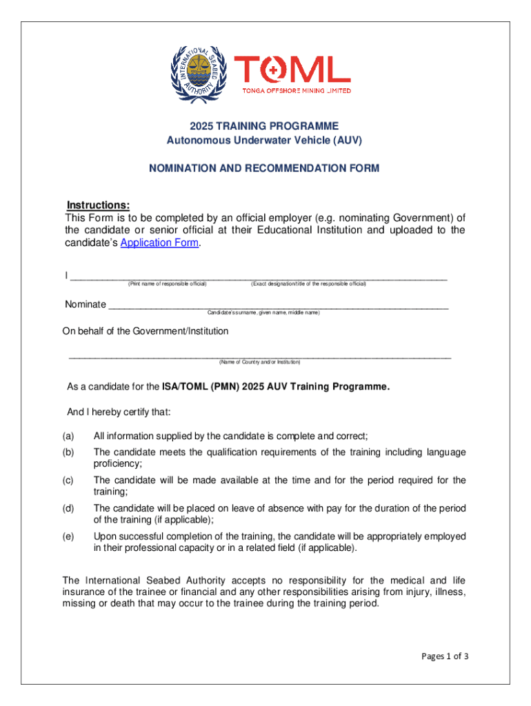 Fillable Online 2025 Auv Training Programme Nomination and ...