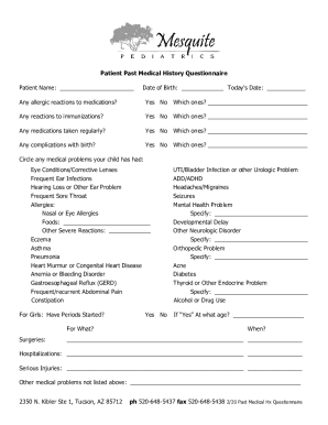 Fillable Online Patient Past Medical History Questionnaire Fax Email Print - pdfFiller