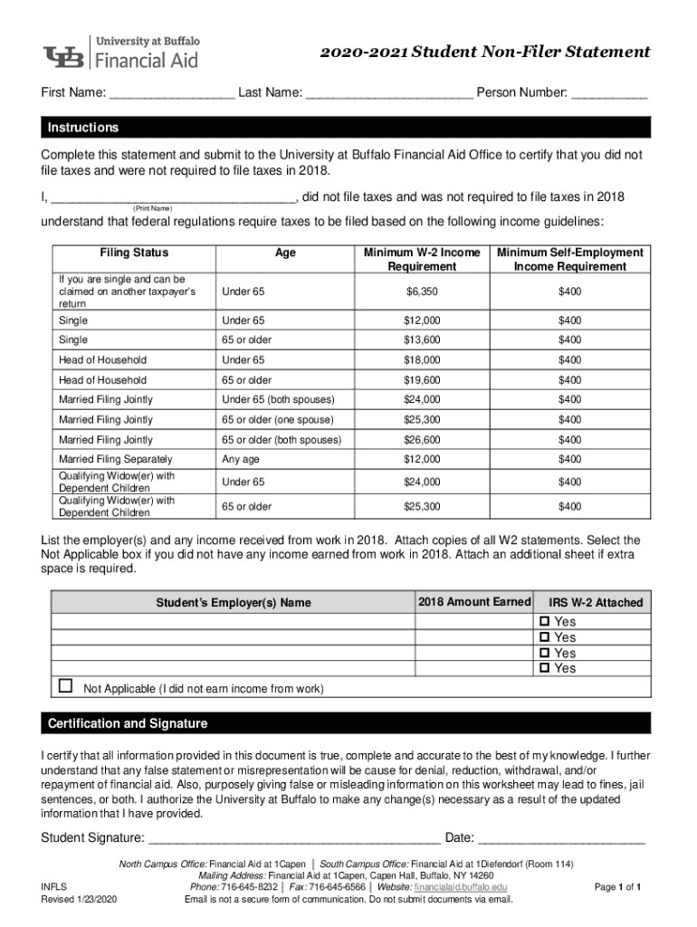 Fillable Online 2020-2021 Student Non-filer Statement Fax Email Print ...