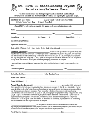 Fillable Online St. Rita Hs Cheerleading Tryout Fax Email Print - pdfFiller