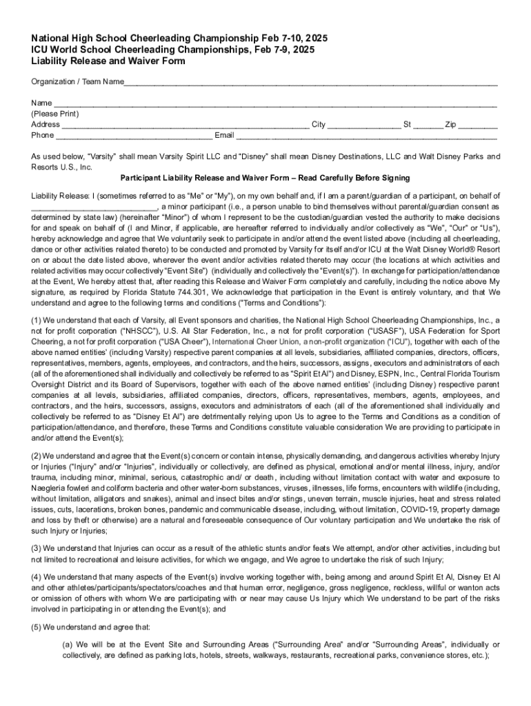 Fillable Online National High School Cheerleading Championship ...